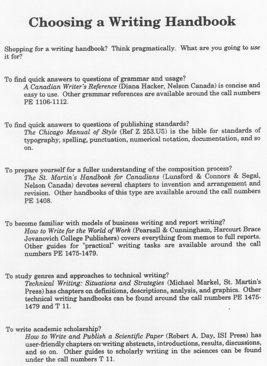 Academic Writing Seminar Handouts and Slides (March 8, 2000)